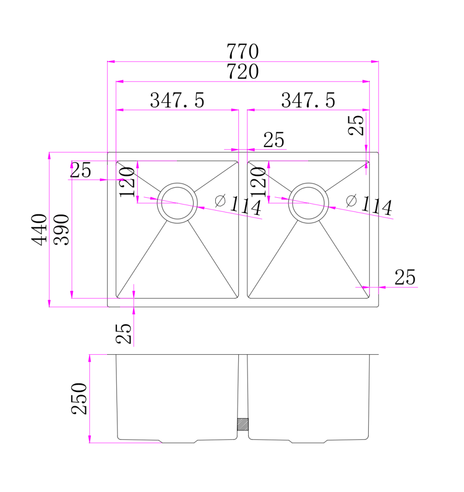 Undermount Double Bowl Sink CT-8744 | Danish Building Supplies